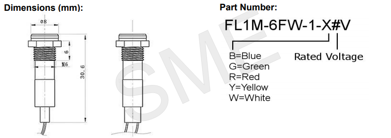 FILN-6FW-G 선타입 6파이 방수 메탈 램프 LED 인디케이터 DC 12V - 스위치올