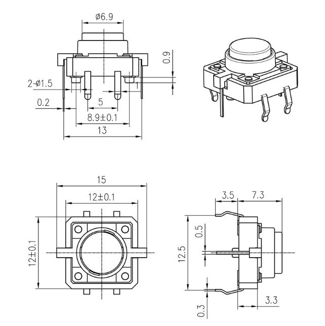 TSL-12112-BU LED 12X12 택트 푸쉬 스위치 DIP TYPE - 스위치올
