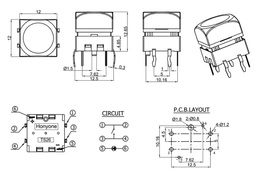 스위치올 | TS26-1-TW LED 사각 스위치