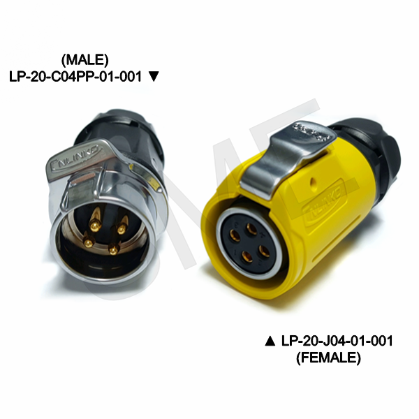 LP-20-J04PE LP-20-C04PP CNLINKO 4P IP67 20파이 산업용 방수 전원 원형 커넥터 암수세트 - 스위치올