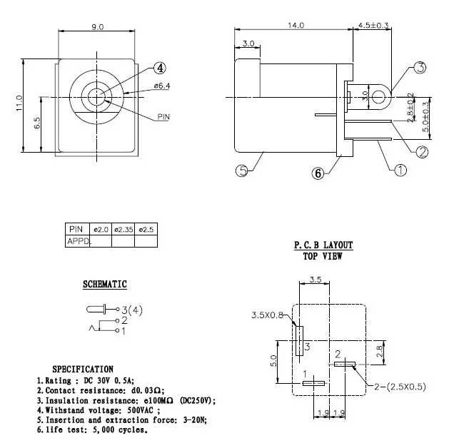 DC-012 2.0,2.5 파이 DC파워잭 핀 스트레이트 타입 - 스위치올