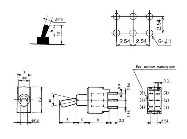 AT2D-2M3 6P 2단 미니 토글 스위치 DECO Toggle Switch : 스위치 IC > 집적 회로 - IC > 반도체