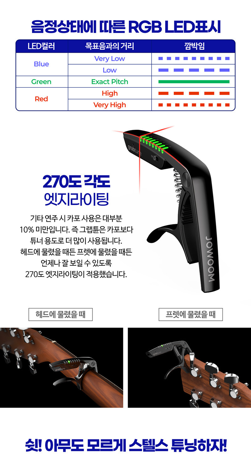그랩더기타의 선택 그랩튠 Ct 100 카포튜너 통기타 우쿨렐레 카포 튜닝기 조율기 그랩더기타 Mall 타브악보