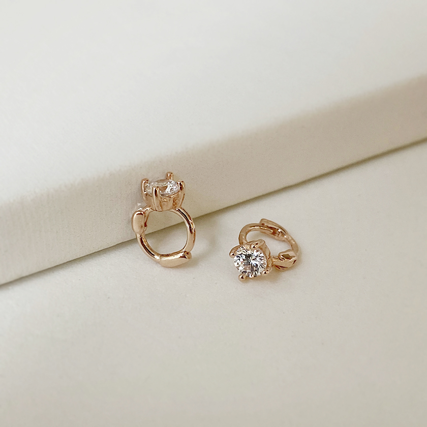 (무배/실버925) 14k 로즈골드 초미니 큐빅 원터치 링귀걸이