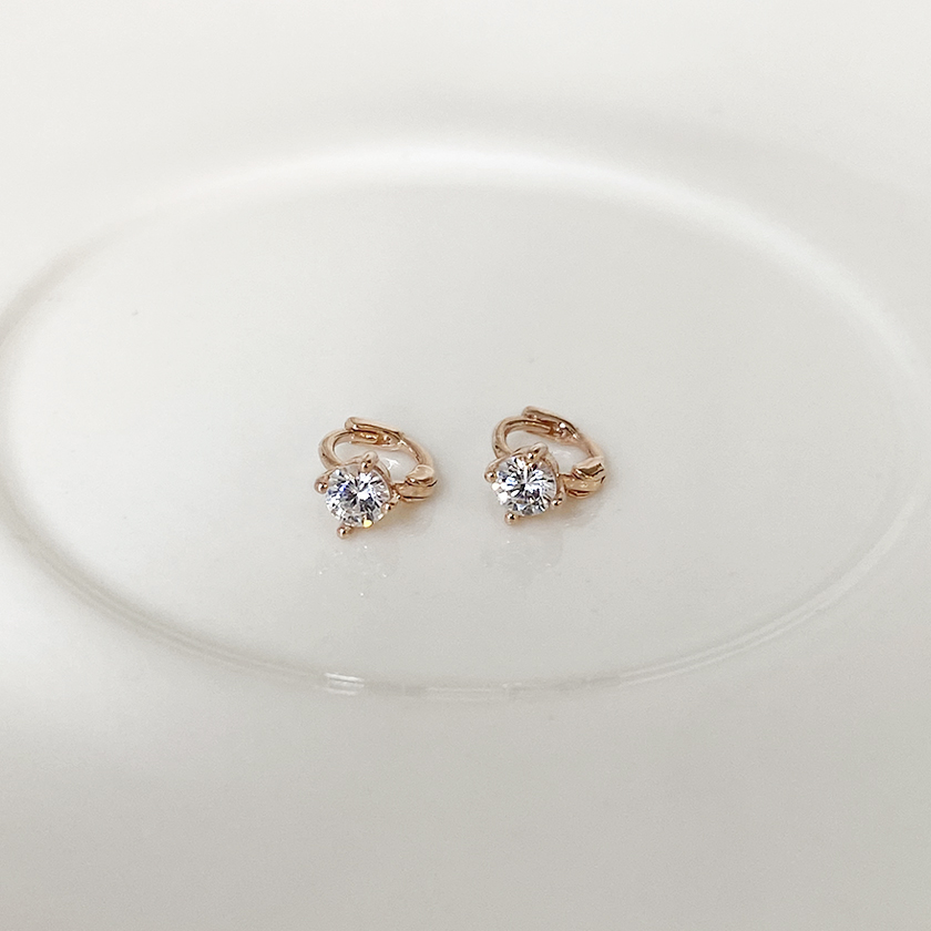 (무배/실버925) 14k 로즈골드 초미니 큐빅 원터치 링귀걸이