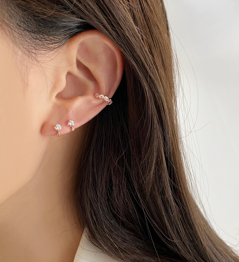 (무배/실버925) 14k 로즈골드 초미니 큐빅 원터치 링귀걸이