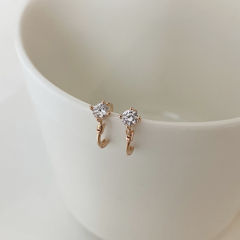 (무배/실버925) 14k 로즈골드 초미니 큐빅 원터치 링귀걸이