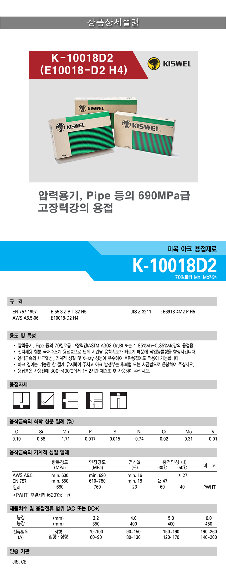[고려용접봉] K-10018D2 (E10018-D2 H4) 피복아크 용접봉 3.2, 4.0, 5.0mm (5kg) - 우리비즈몰