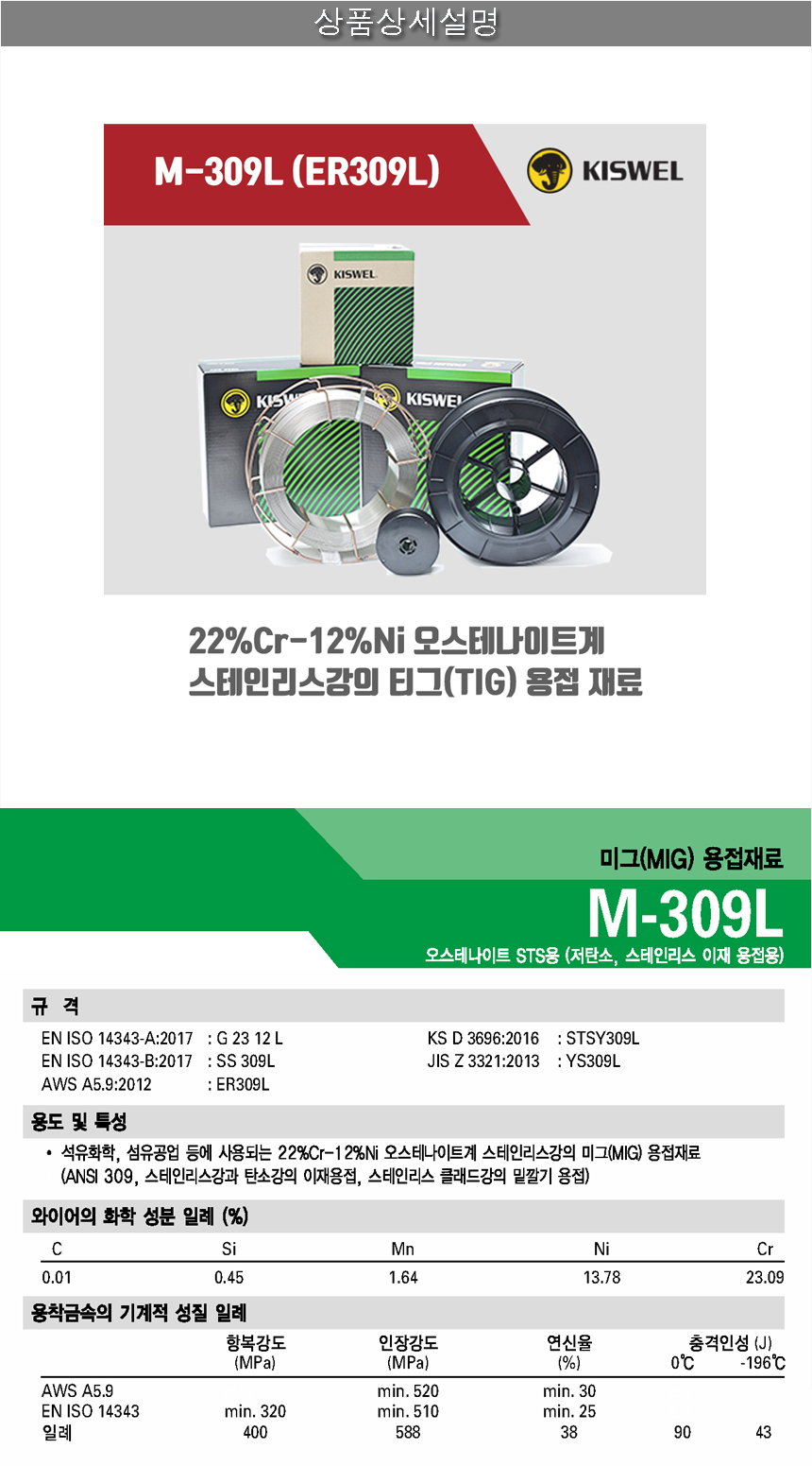 [고려용접봉] M-309L (ER309L) 미그 용접봉 1.2mm (12.5kg) - 우리비즈몰