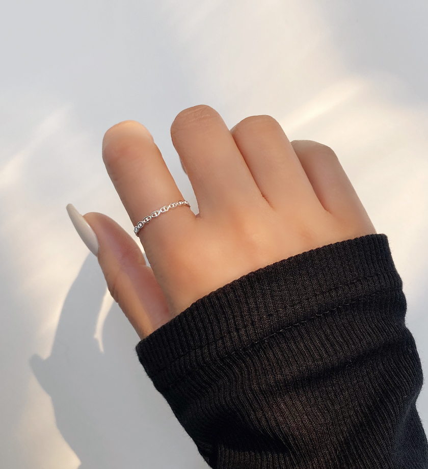 (무배/실버925) 14k 로즈골드 사다리 레이스 체인 레이어드 실반지 가드링