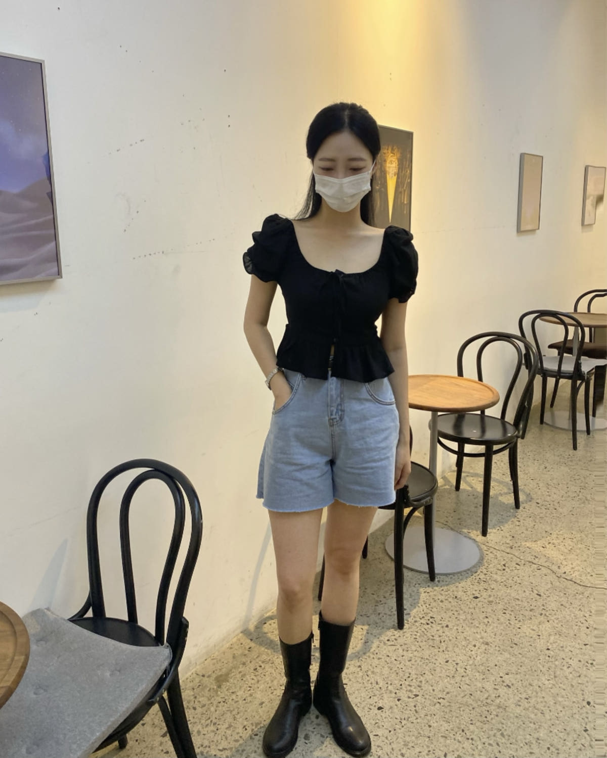 🌷추천🌷린넨 프릴 미니블라우스 (3col) 리본 크롭 셔링반팔 스퀘어넥