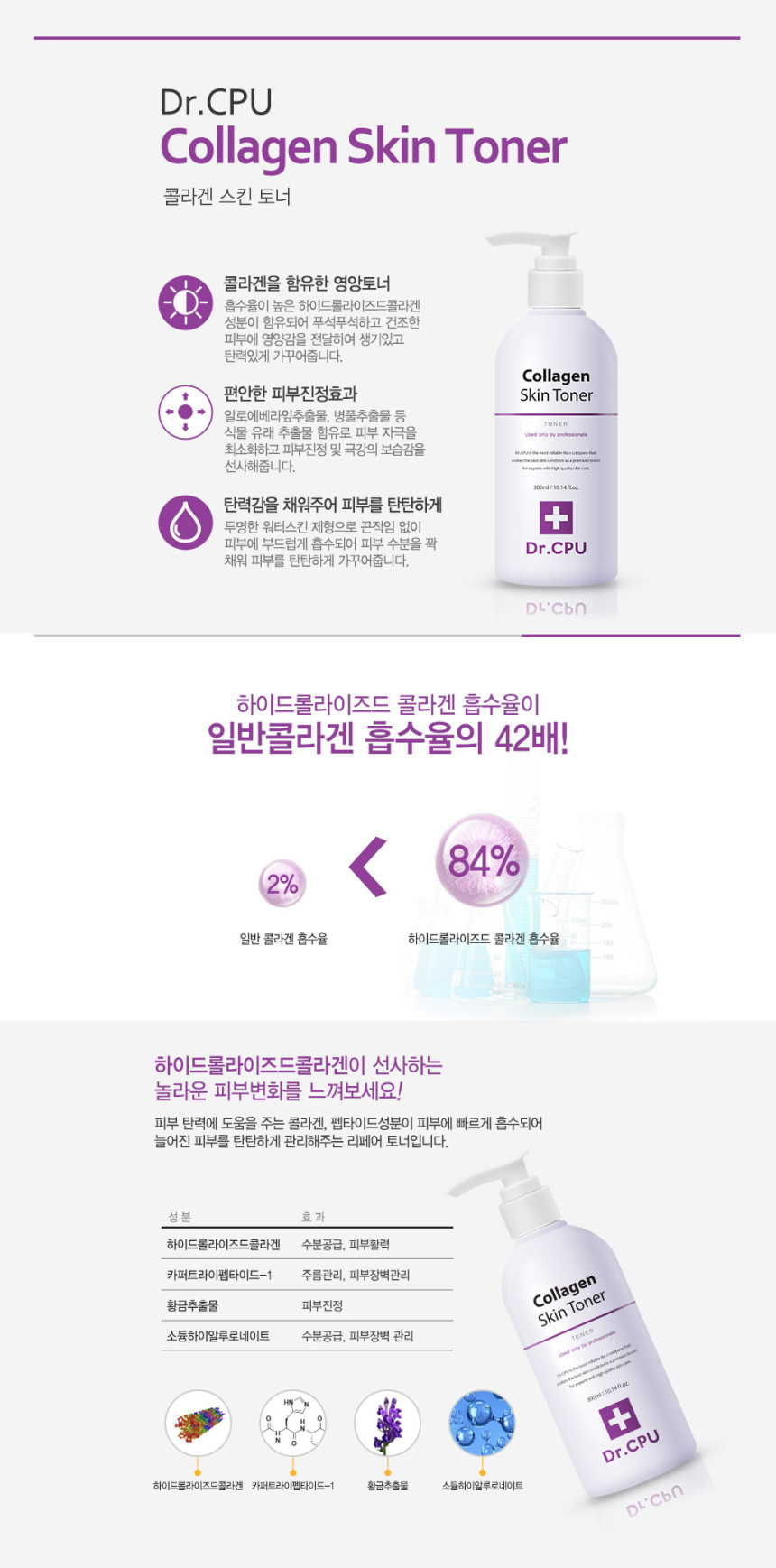 [Dr.cpu] 콜라겐 스킨 토너 닥터씨피유 피부 보습 탄력 토너 300ml