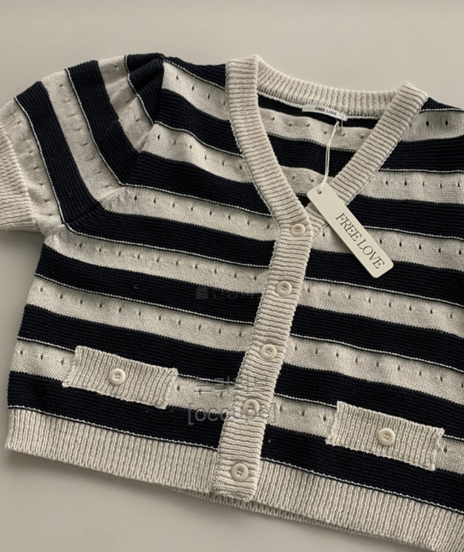 [곤색당일]프리러브 배색 린넨 가디건 (2col) freelove 단가라 반팔니트