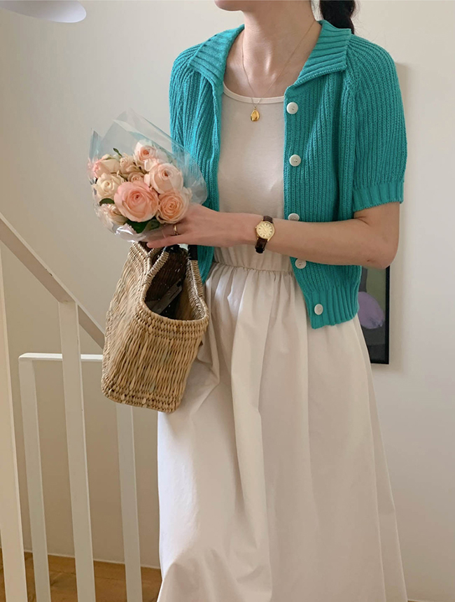 오큐페 아잉 젤리 니트 가디건 (4col) areing 반팔카라니트