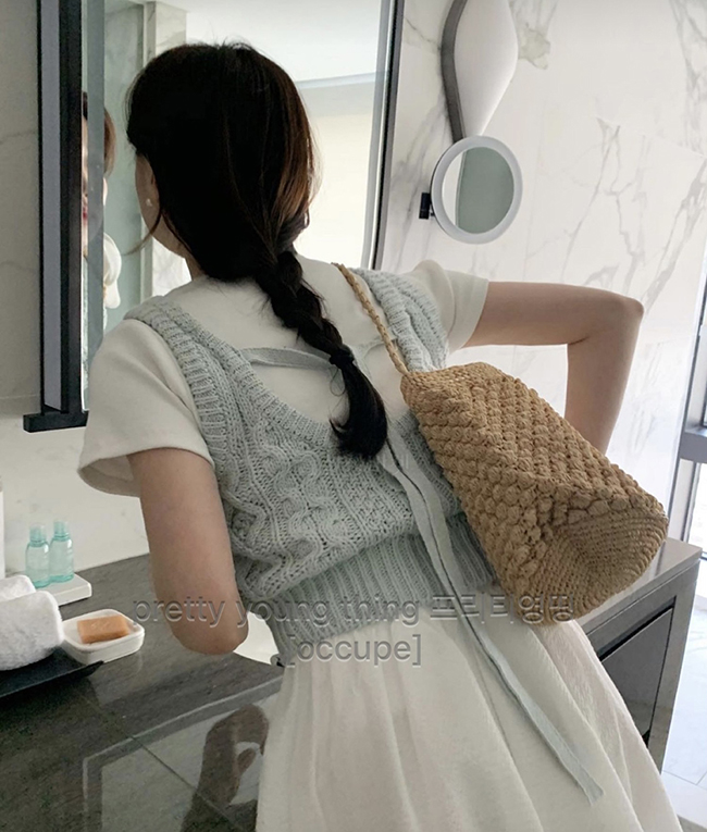 pyt 프리티영띵 뒷리본 니트 뷔스티에 (3col) 프영띵 니트나시탑