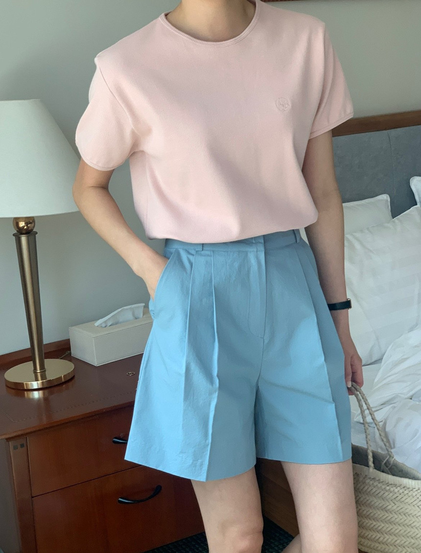 (세일/아이보리,핑크소량당일)libre 리브레 로고 골지 라운드 반팔 티셔츠 (4col)