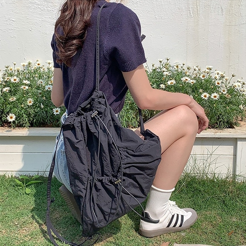 폴리 나일론 아노락 스트링 복조리 패션 백팩 가방 블랙 핑크 베이지