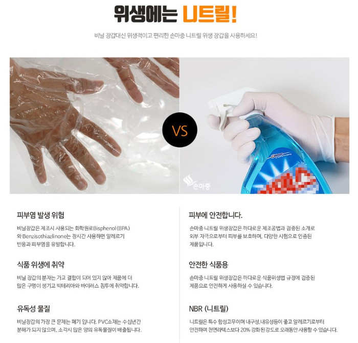 손마중 니트릴 위생장갑 M 검정 100매입 식품용 주방용 일회용위생 용품잡화 최저가 사업자 식자재 식봄