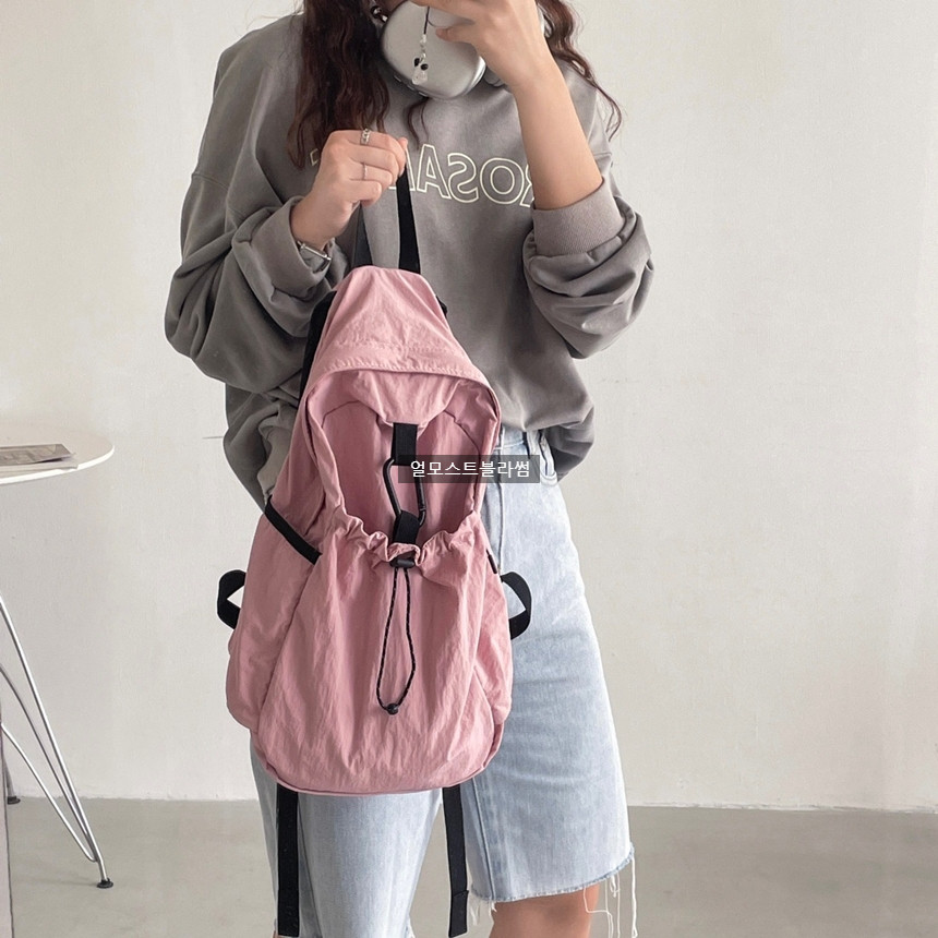 얼모스트블라썸 카라비너 로프 폴리 나일론 스포츠 캐주얼 가벼운 배낭 백팩 가방 블랙 핑크 블루 아이보리