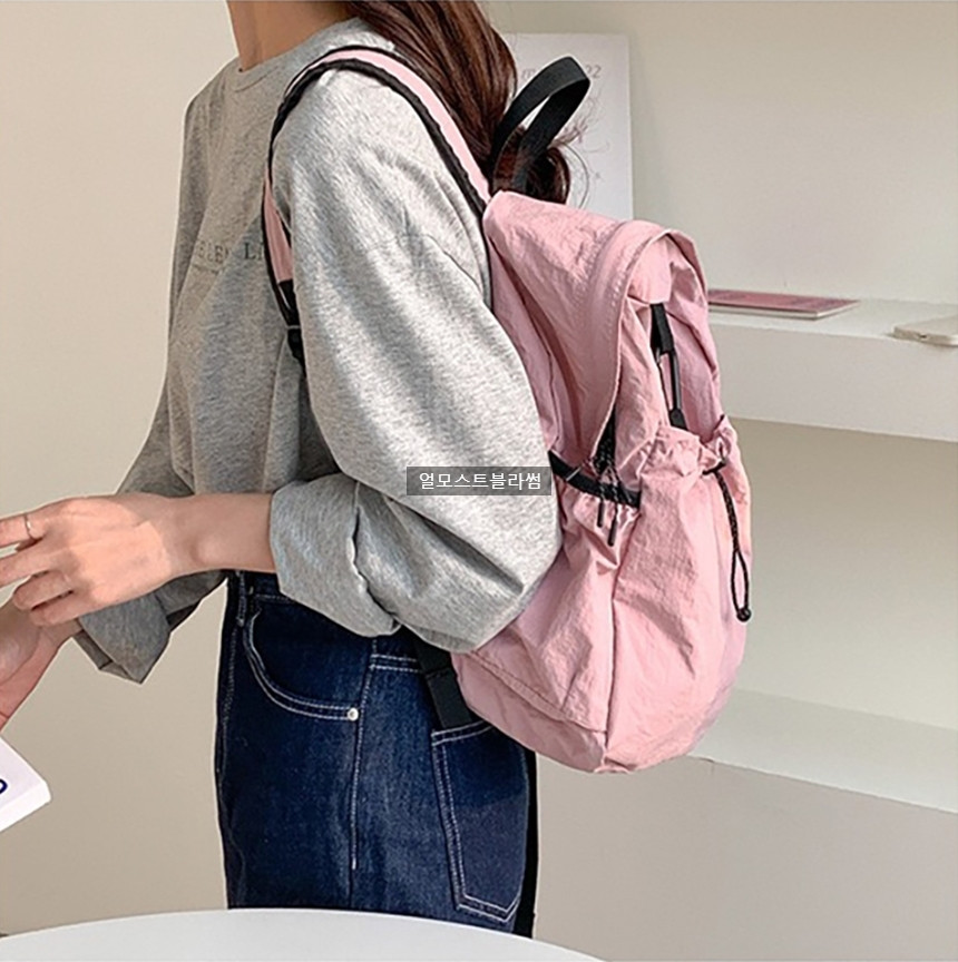 얼모스트블라썸 카라비너 로프 폴리 나일론 스포츠 캐주얼 가벼운 배낭 백팩 가방 블랙 핑크 블루 아이보리
