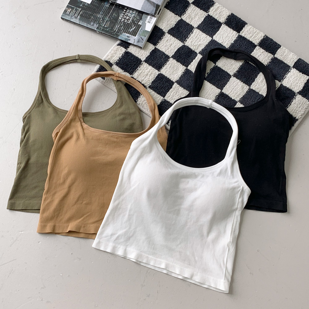 블루씨티 [홀터넥/Y2K] 오링 홀터넥 무지 나시탑 브라렛 4color
