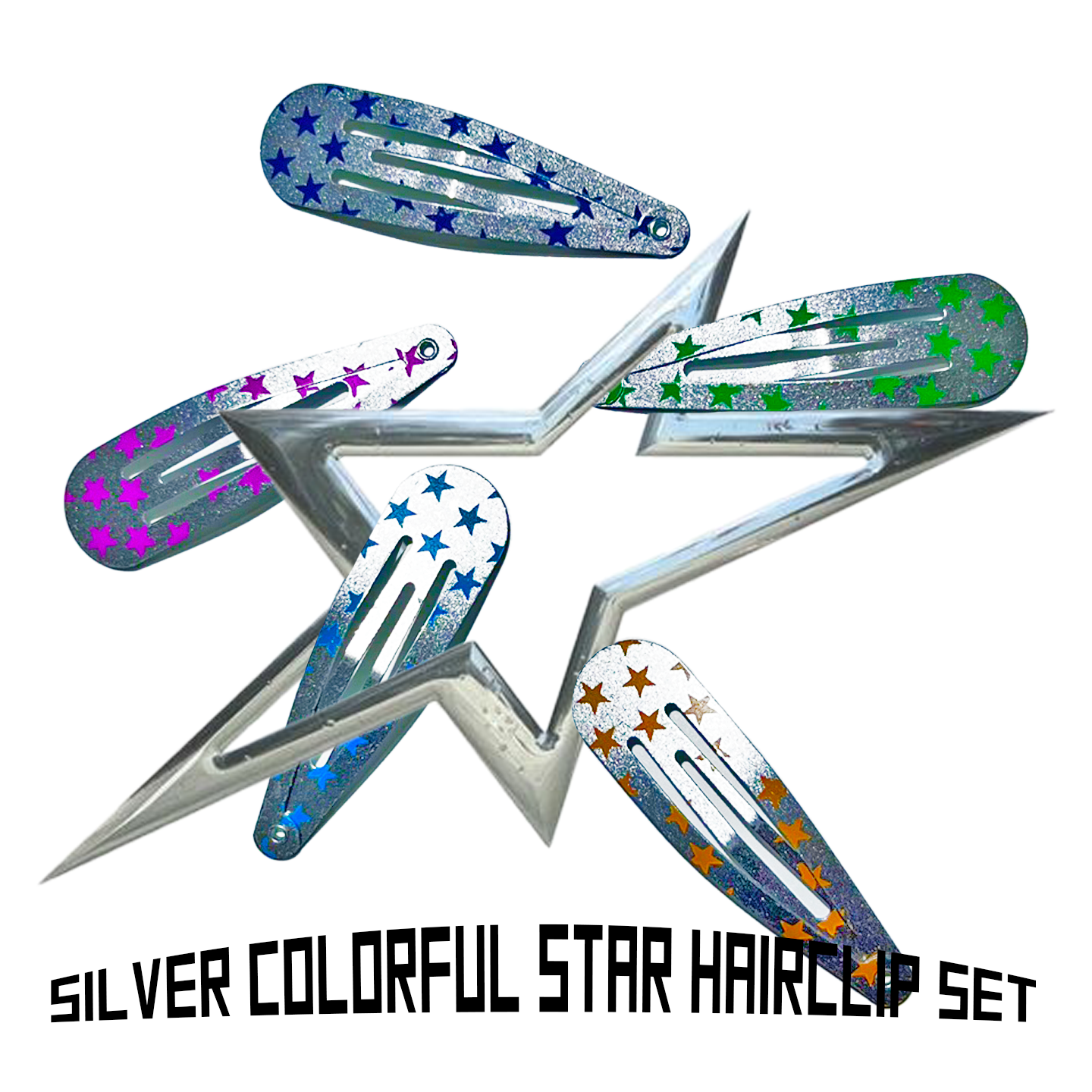 Silver colorful star hairclip set (5color) - 3amgang