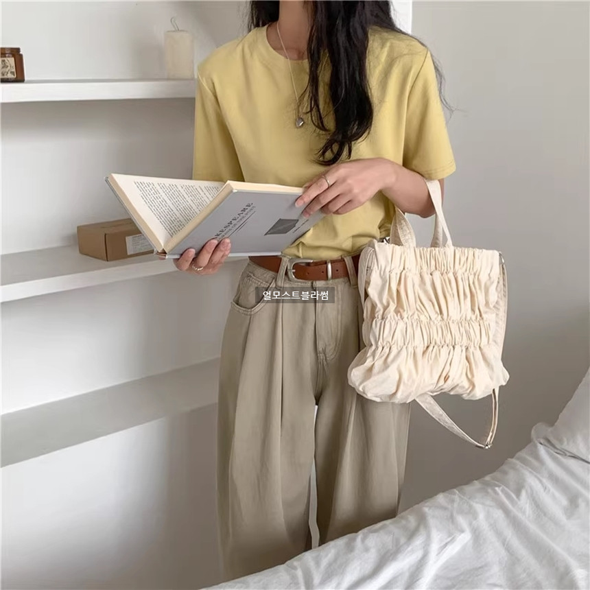 나일론 패브릭 셔링 주름 토트 숄더 크로스백 에코백 가방 블랙 블루 카키 아이보리