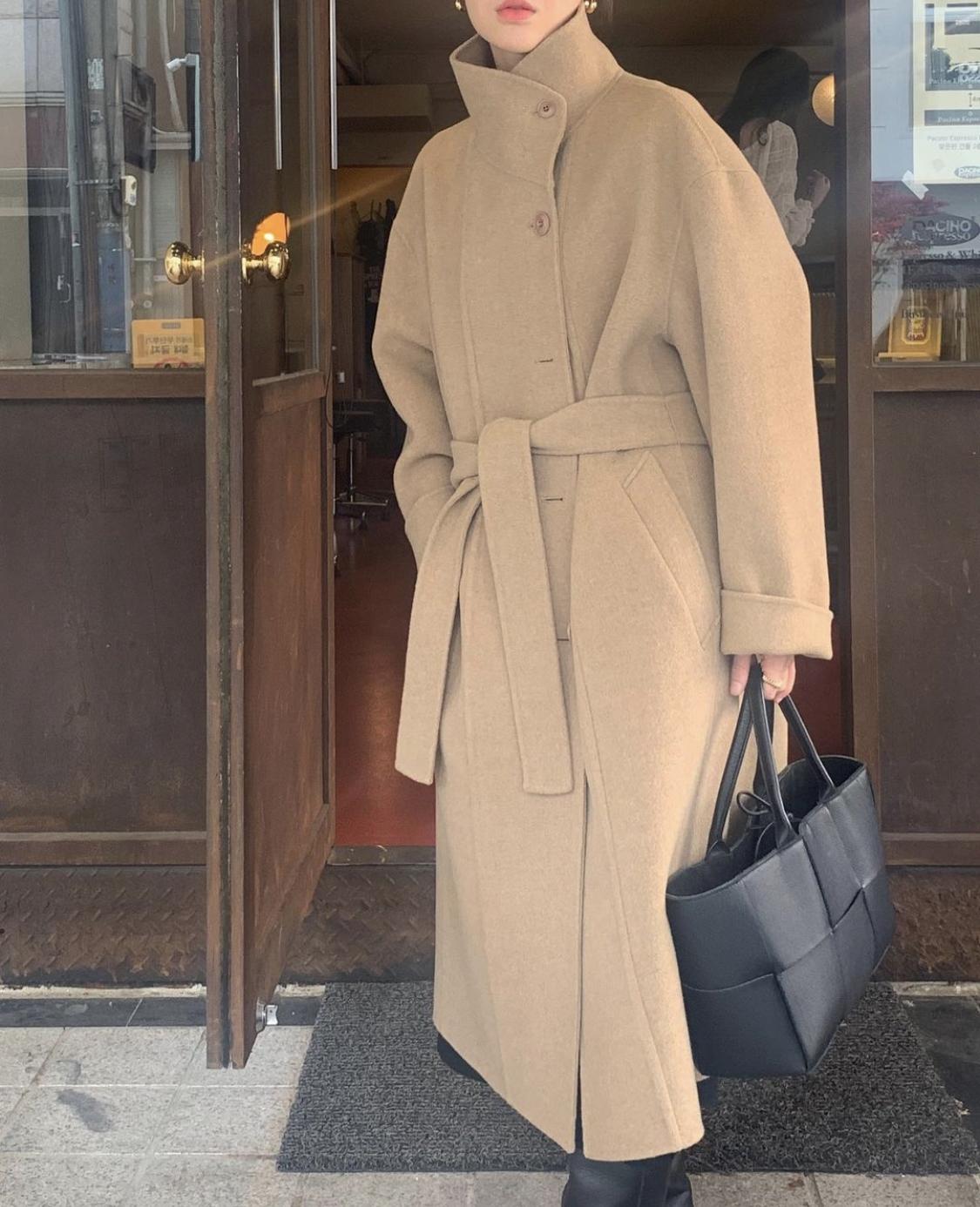 BR 스탠드 코트 핸드메이드 울 하이넥 스트랩 롱 ct (4col)