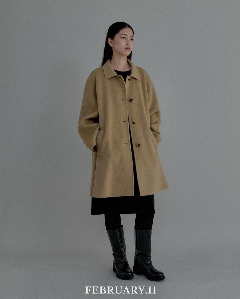 Feb11 페브러리 비앙코 코트 카라 핸드메이드 폭스 래글런 하프 ct (2 color)