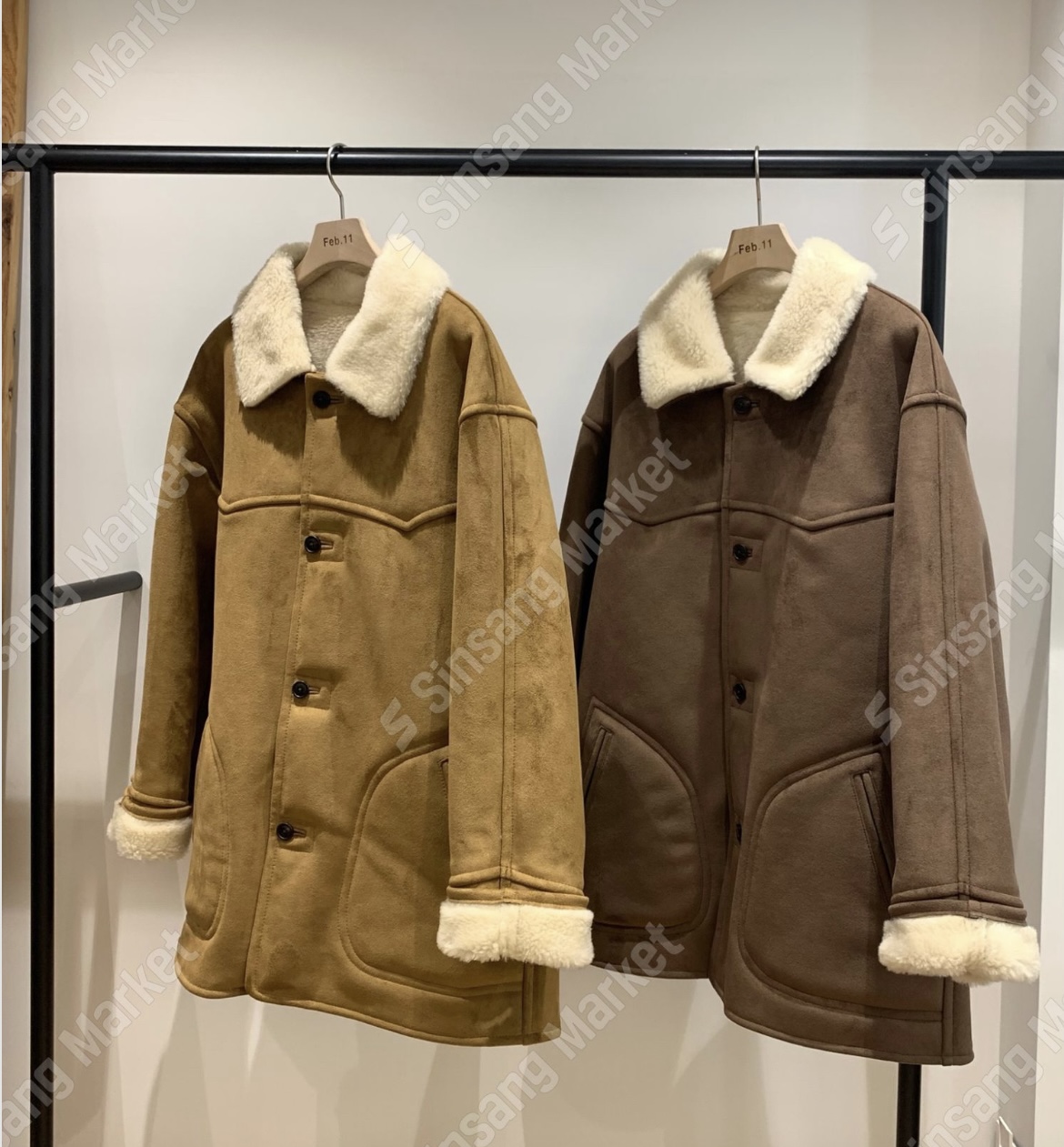 Feb11 페브러리 이자벨 무스탕 싱글 양털 카라 시어링 하프 자켓 (2col)