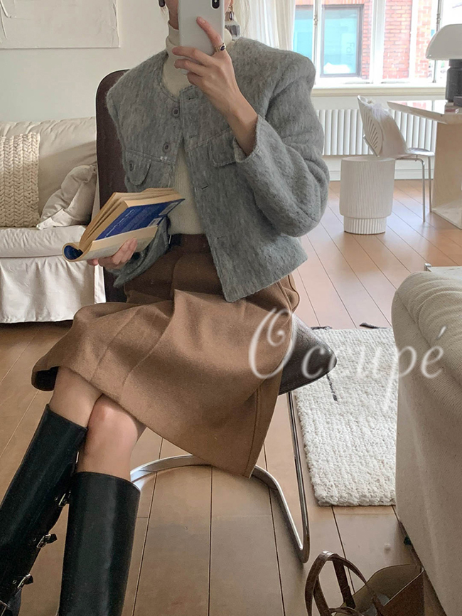 오큐페 [베이지당일]시그니처 미카 스커트 (2col) signature 울 미디스커트