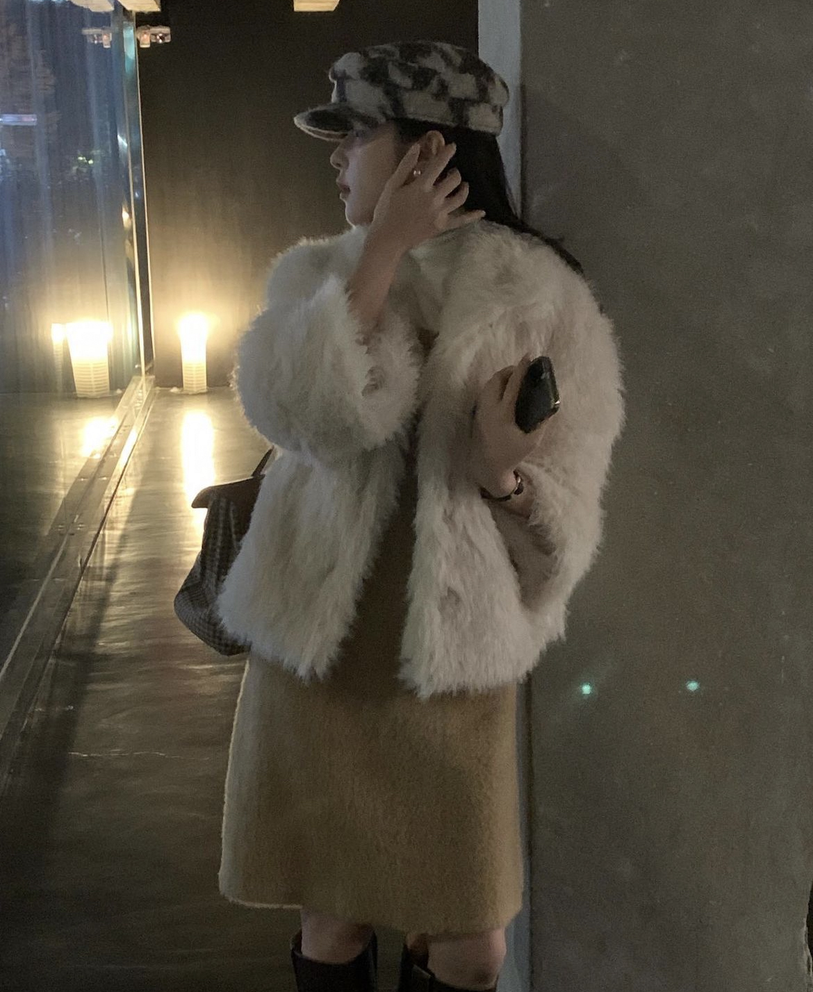 나우어데이즈 objet 오브제 하이넥 퍼 자켓 카라 싱글 페이크퍼 연말룩 jk (2col)