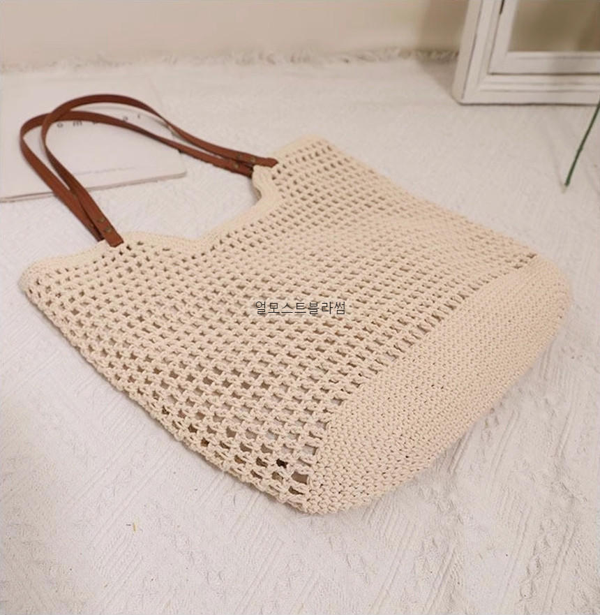 얼모스트블라썸 라피아 라탄 뜨개 네트 숄더백 빅백 여름 가방 베이지 아이보리