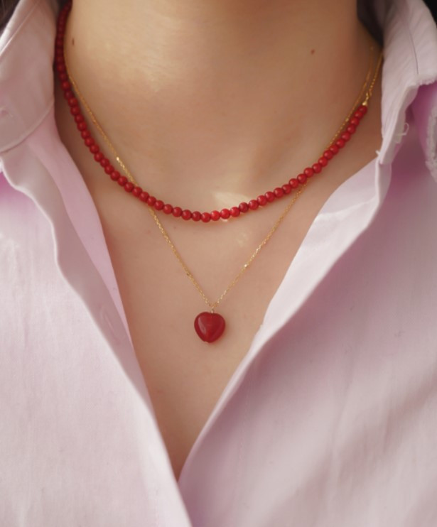 레드 오닉스 산호 진주 목걸이 2mm 4mm 6mm 10mm 12mm