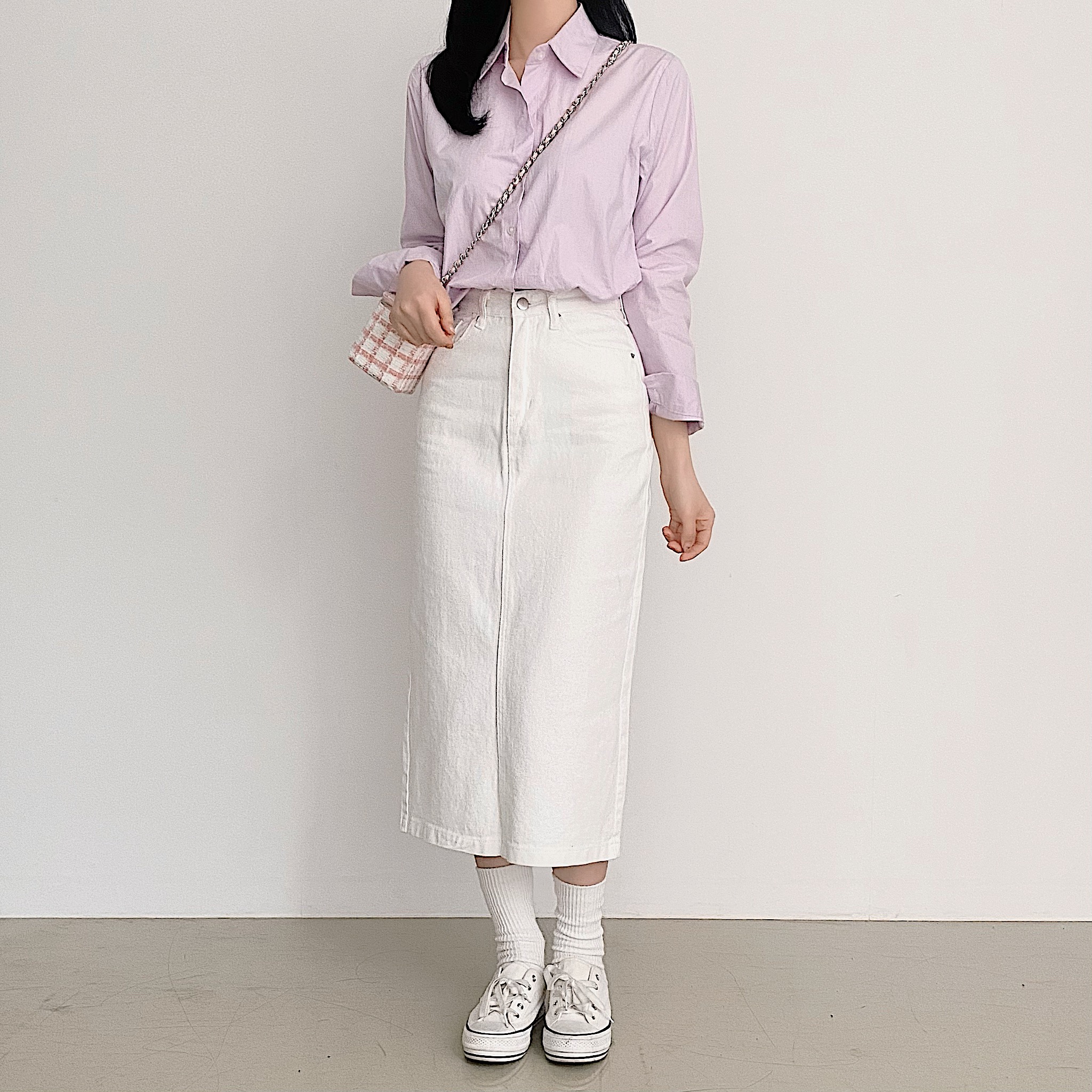 핏엔 빅사이즈 화이트 데님 롱 청 코튼 H라인 스커트 치마 흰치마 흰색 봄 면 하이웨스트 흰스커트 화이트데님스커트 흰색스커트 하얀치마