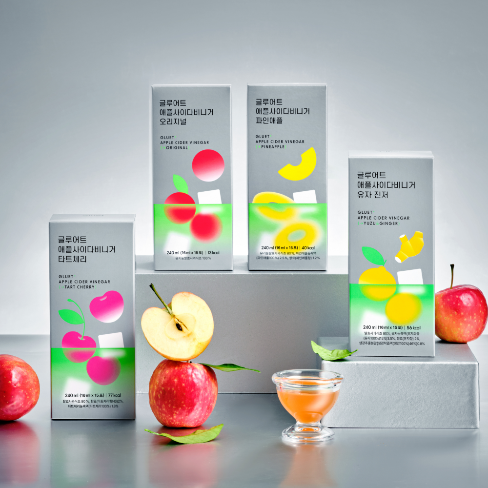 [꿀맛레시피x글루어트] 애플사이다비니거4종(오리지널,파인애플,타트체리,유자진저) SET : 글루어트