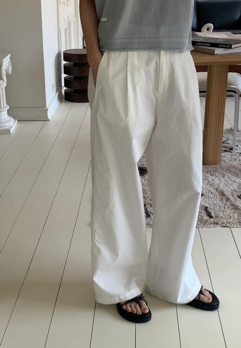 JINSIM 진심 위드 썸머 코튼 핀턱 일자 와이드 팬츠 2color - 유이르무이