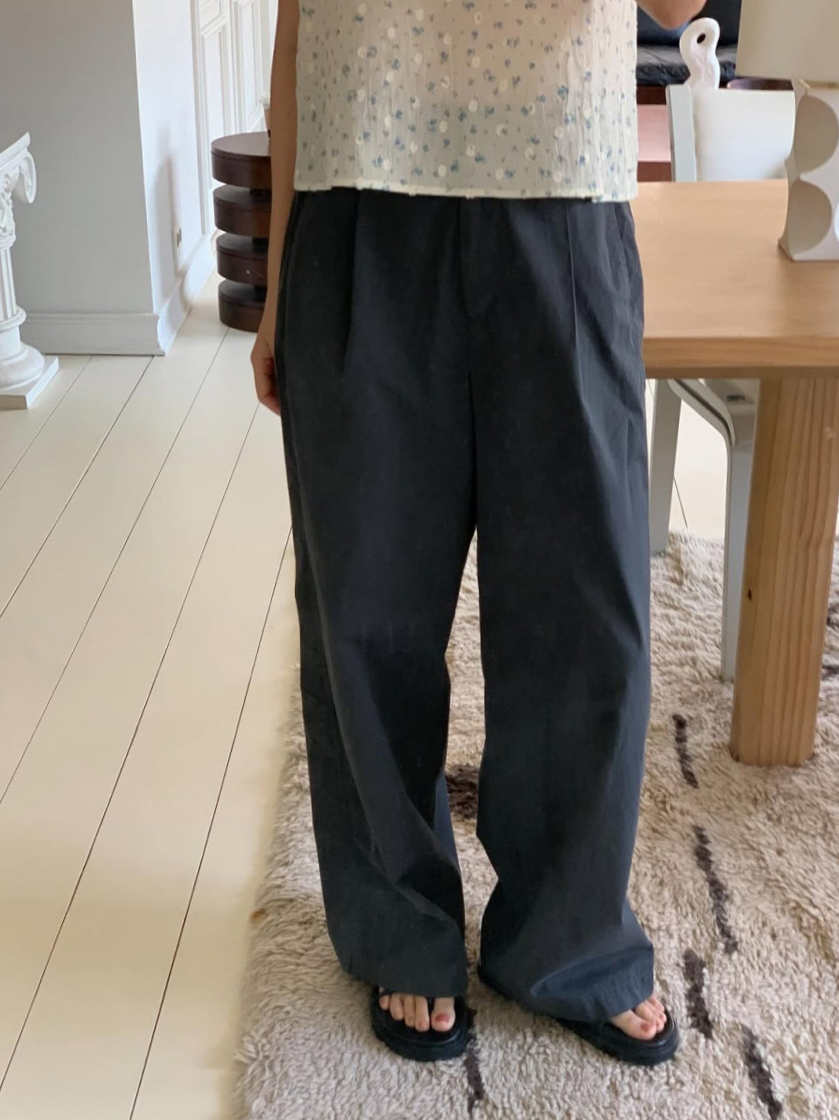 JINSIM 진심 위드 썸머 코튼 핀턱 일자 와이드 팬츠 2color - 유이르무이