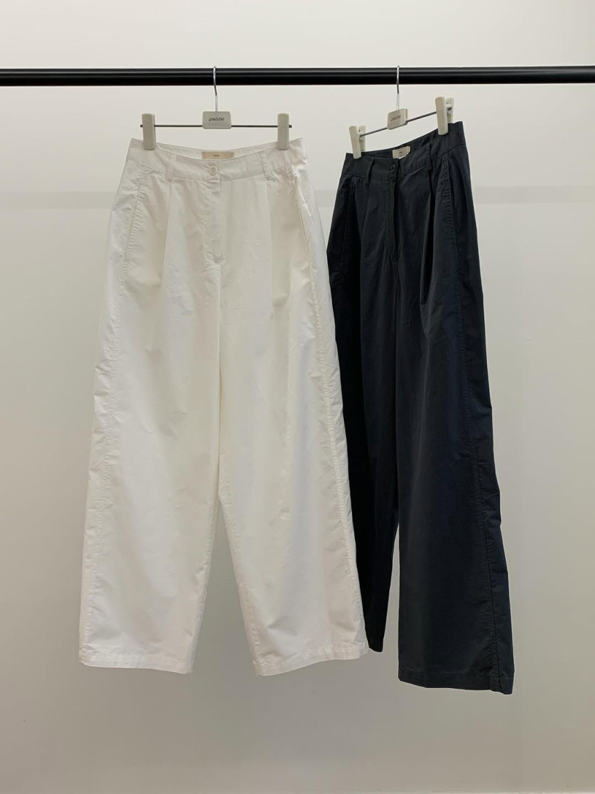 JINSIM 진심 위드 썸머 코튼 핀턱 일자 와이드 팬츠 2color - 유이르무이