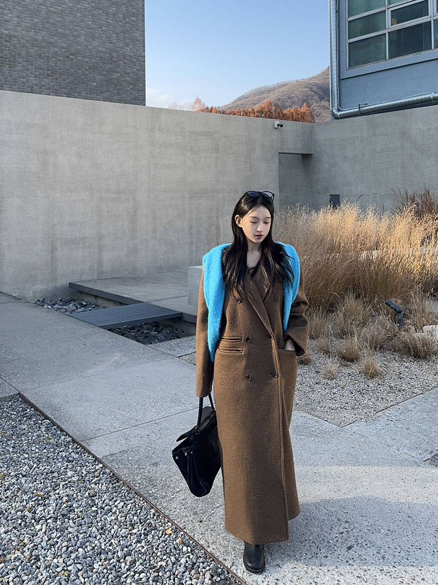 (브랜드공정) 칼 알파카 울 부클 맥시 롱 코트 (2color) - 주미엔느